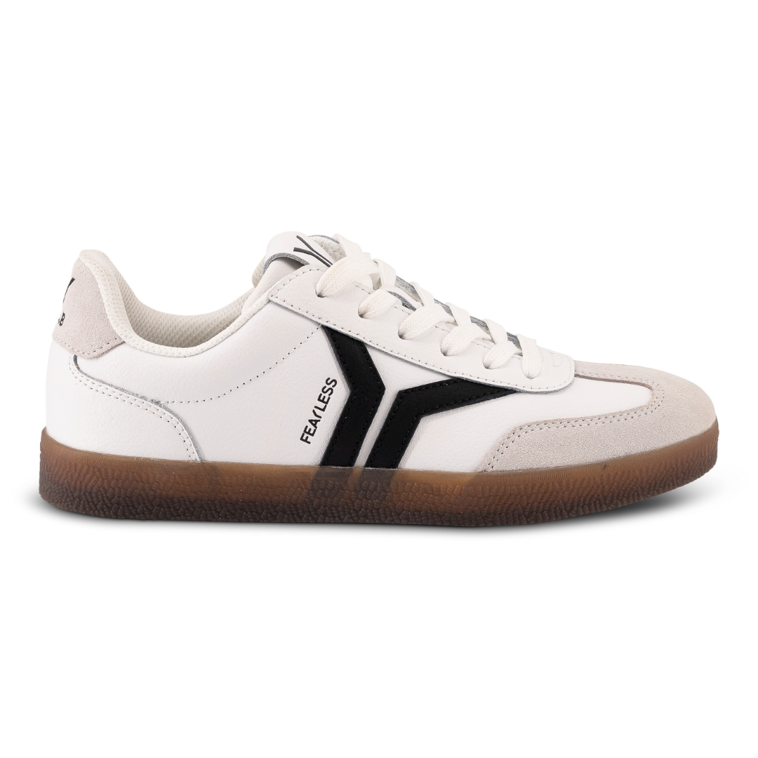 Fearless Womens Sneaker in white leather with black wing| Culture of Brave