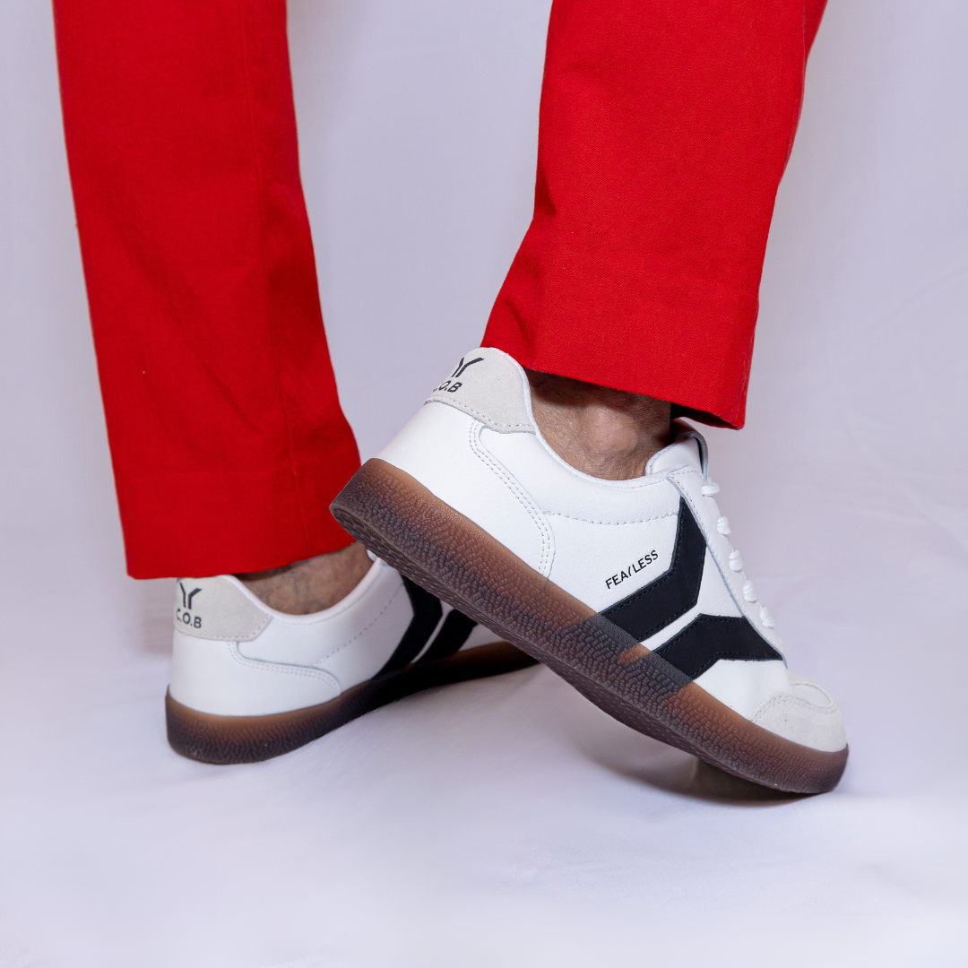 Fearless Womens Sneaker in white leather with black wing| Culture of Brave